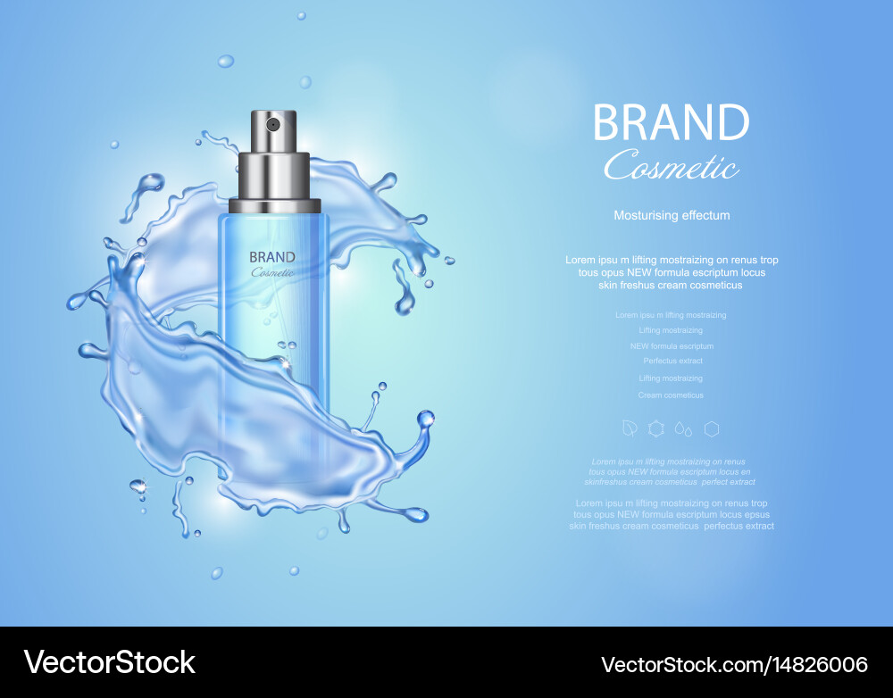 Ice toner ads on blue background spray bottle Vector Image