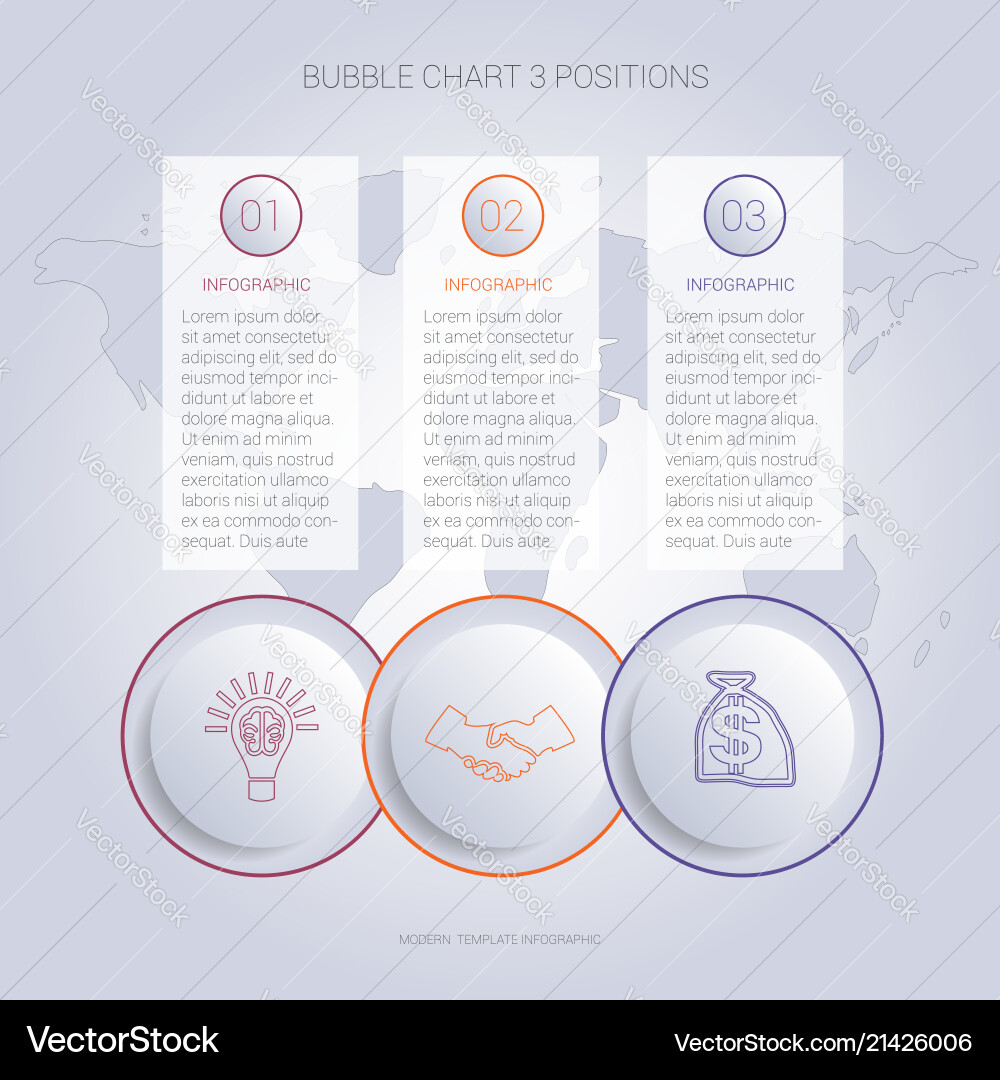 Infographics color bubble chart template for 3 Vector Image