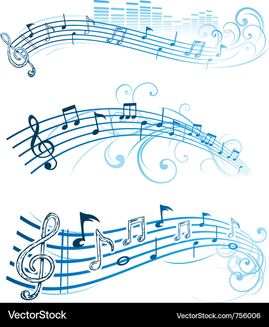 Music notes on staves Royalty Free Vector Image