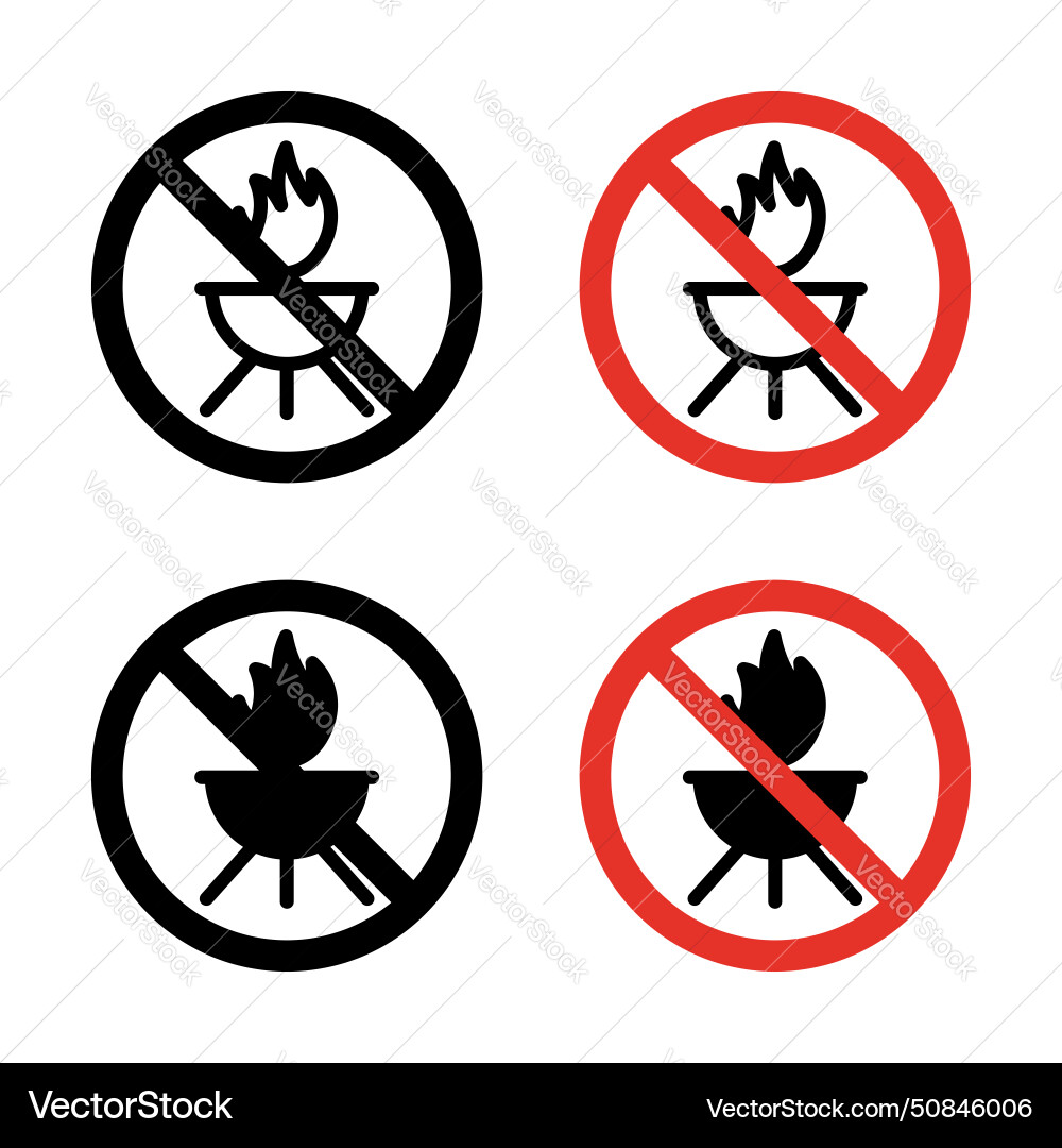 No barbecue with fire sign icon set ban on open Vector Image