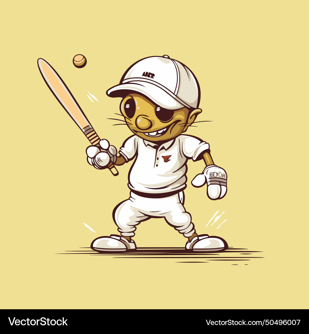A cat playing baseball with bat cartoon style Vector Image