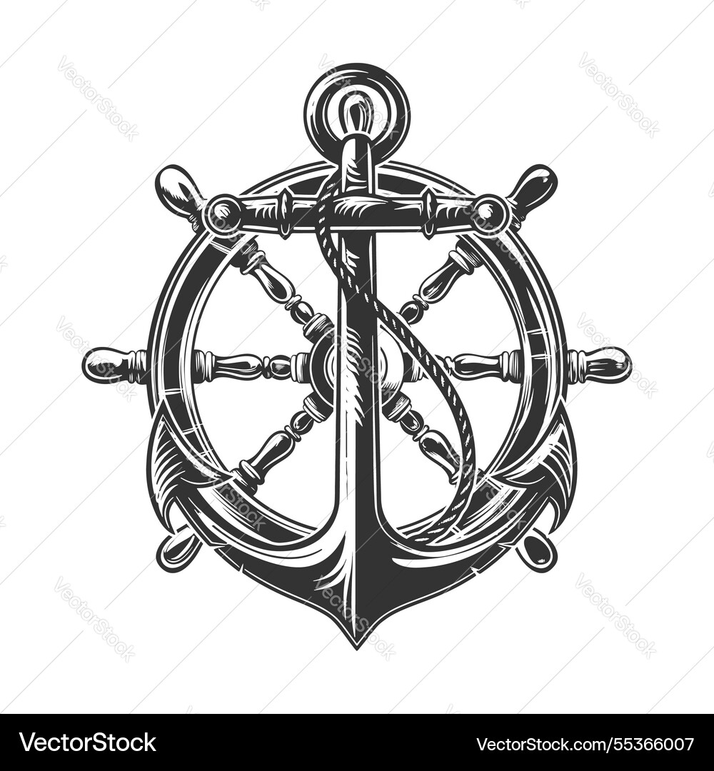 Anchor and wheel rudder compass clip art Vector Image