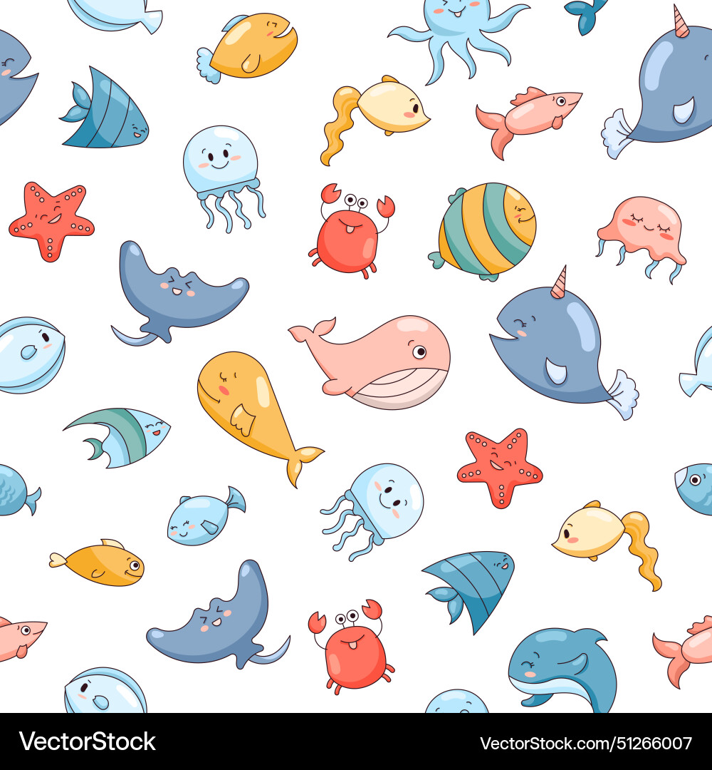 Cartoon aquatic animals seamless pattern Vector Image