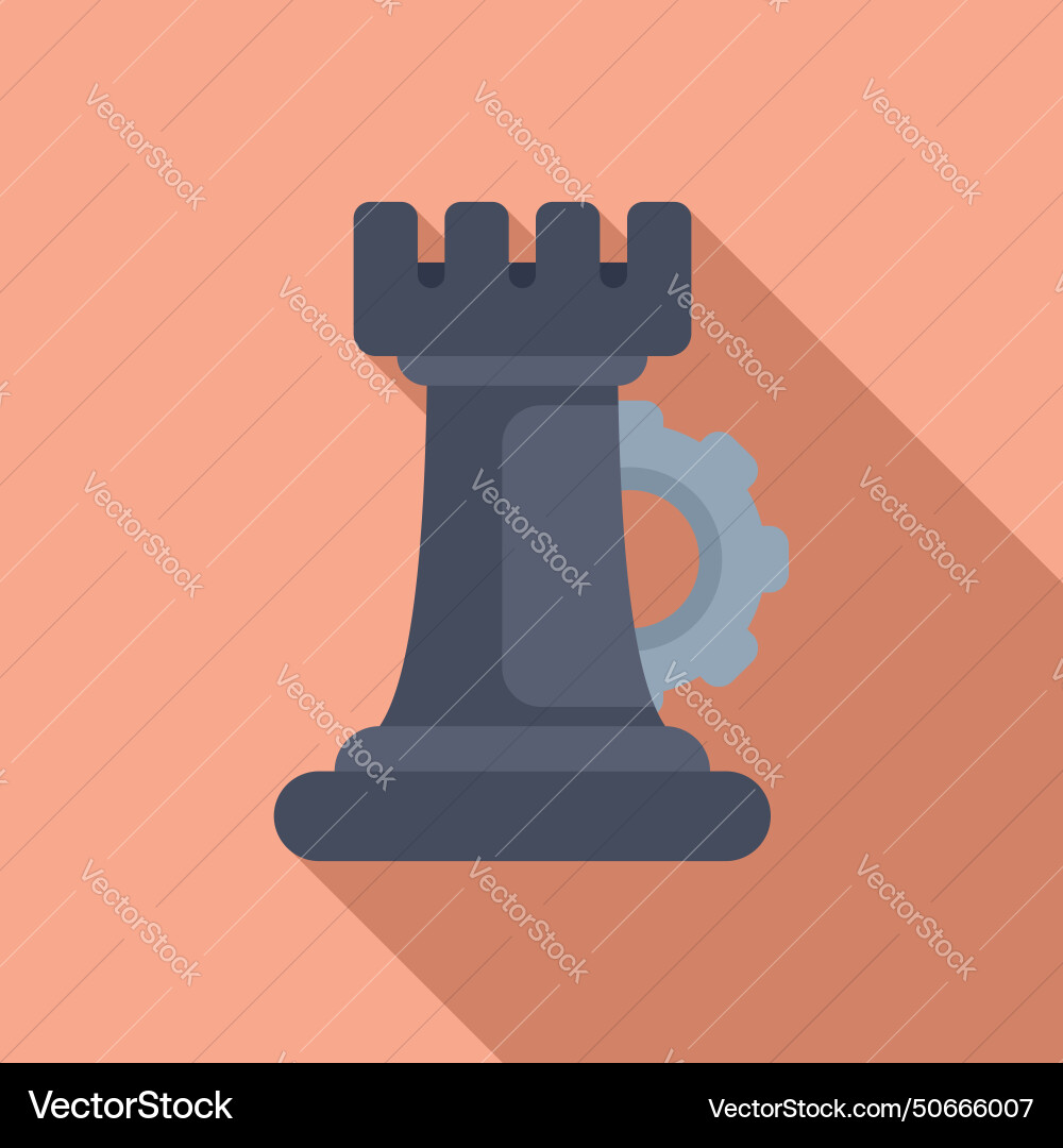 Chess tower gear work icon flat coping Royalty Free Vector