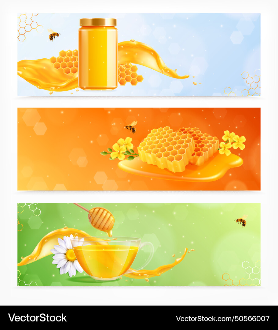 Honey horizontal banners set Royalty Free Vector Image