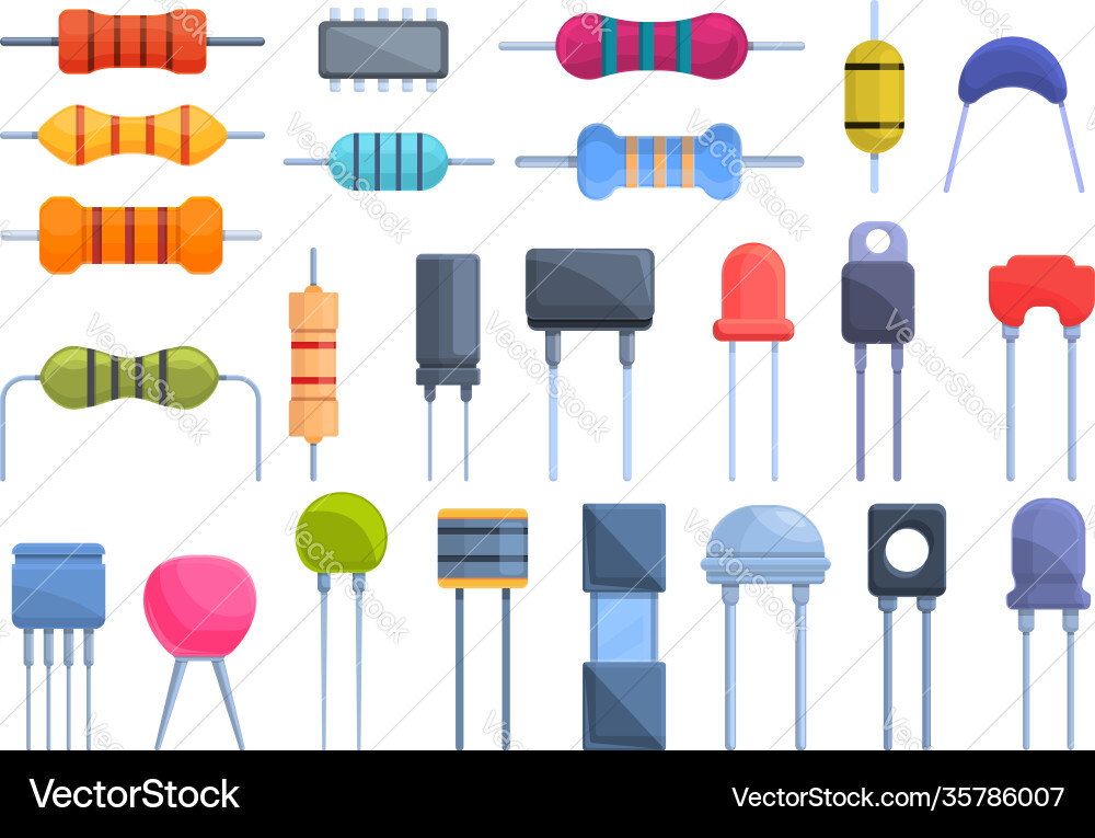 Resistor icons set cartoon style Royalty Free Vector Image