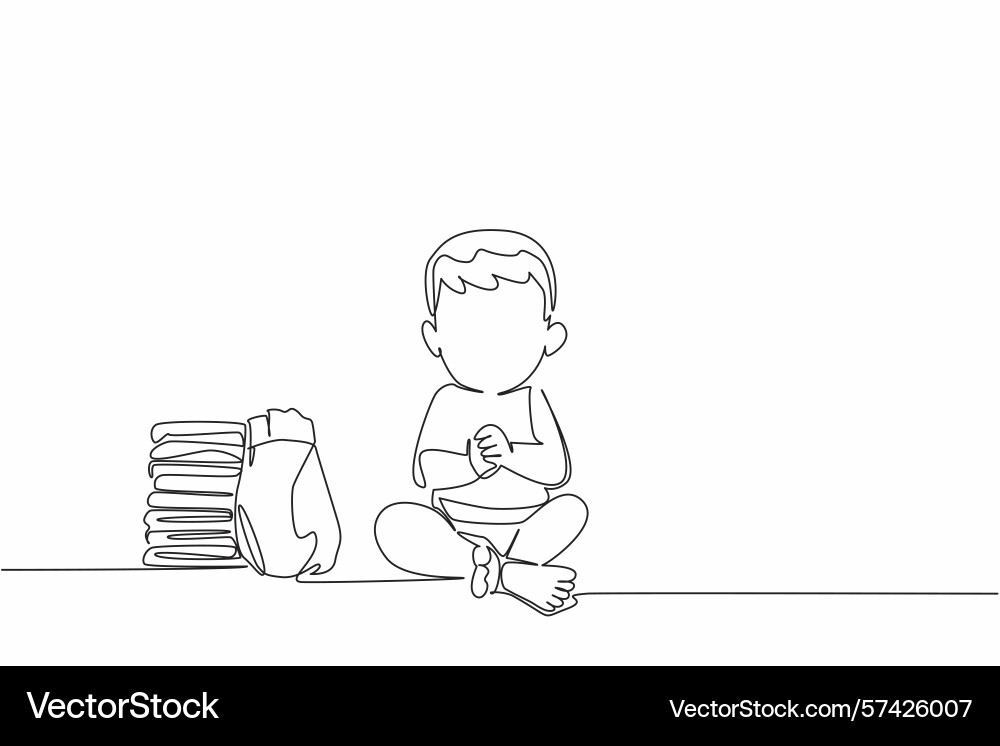 Single continuous line drawing baby boy sitting Vector Image