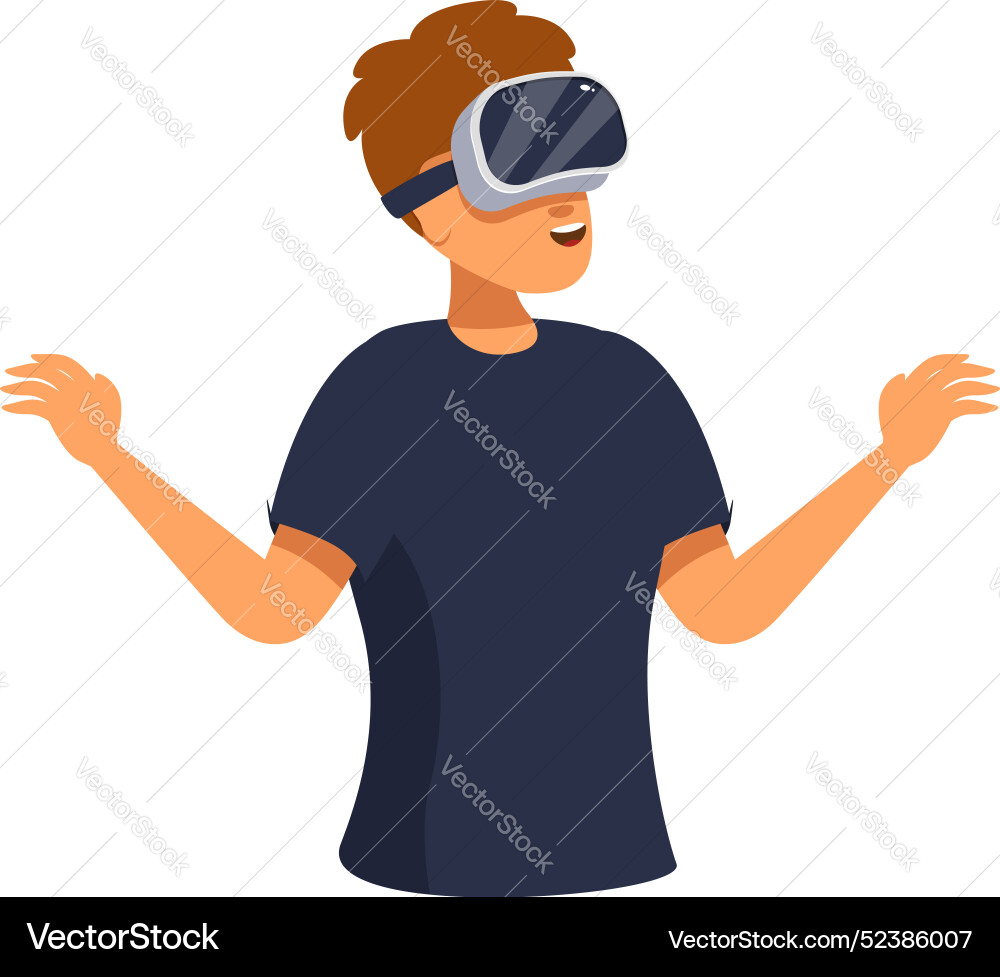 Young man exploring virtual reality using vr Vector Image