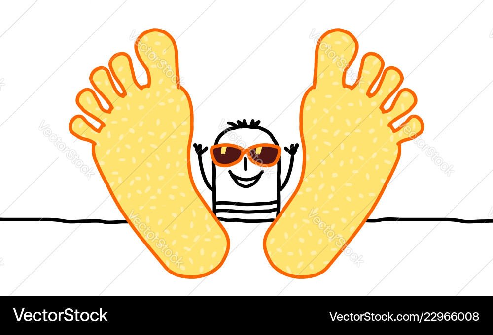Cartoon relaxing summer man with big feet Vector Image