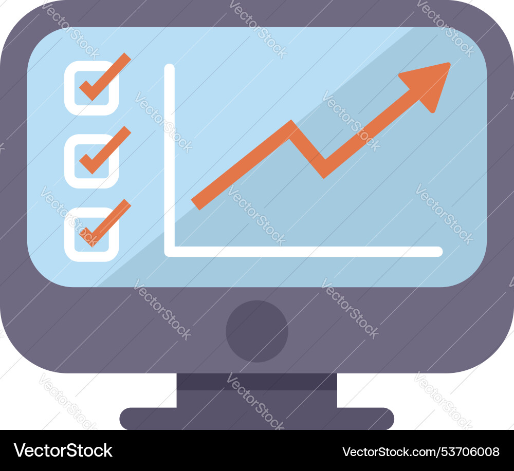 Computer showing graph with increasing statistics Vector Image