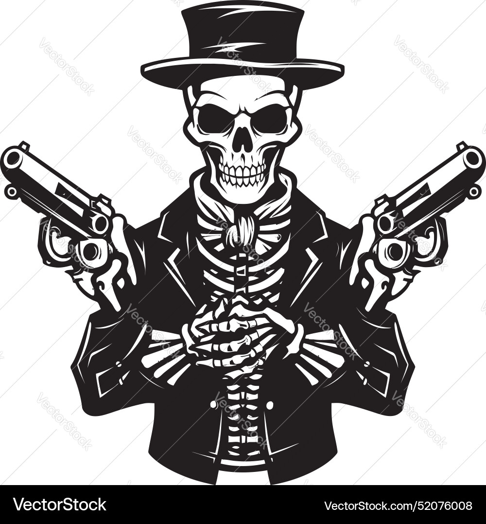 Deadly skeletal shooter gun wielding skeleton Vector Image