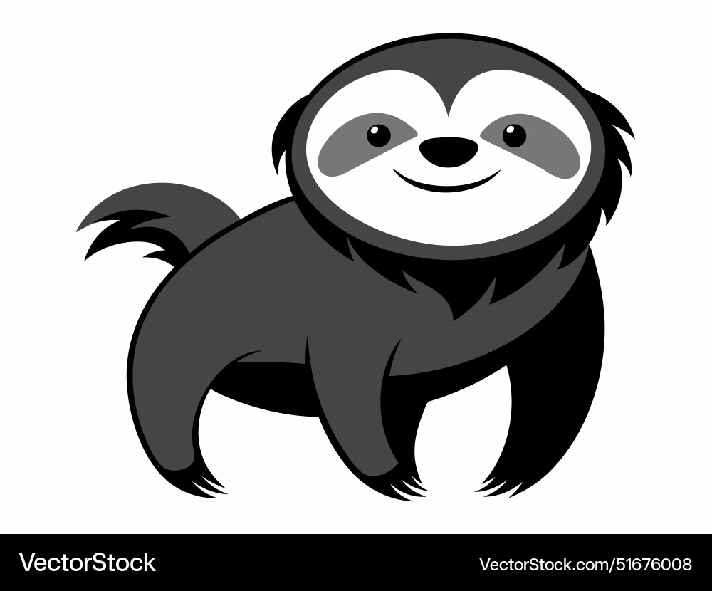 Happy sloth silhouette black and grey Royalty Free Vector