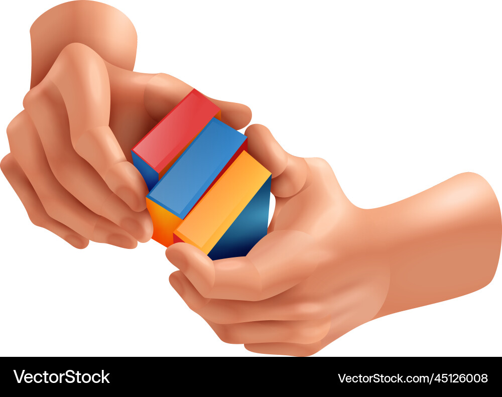 Rubiks cube hands composition Royalty Free Vector Image