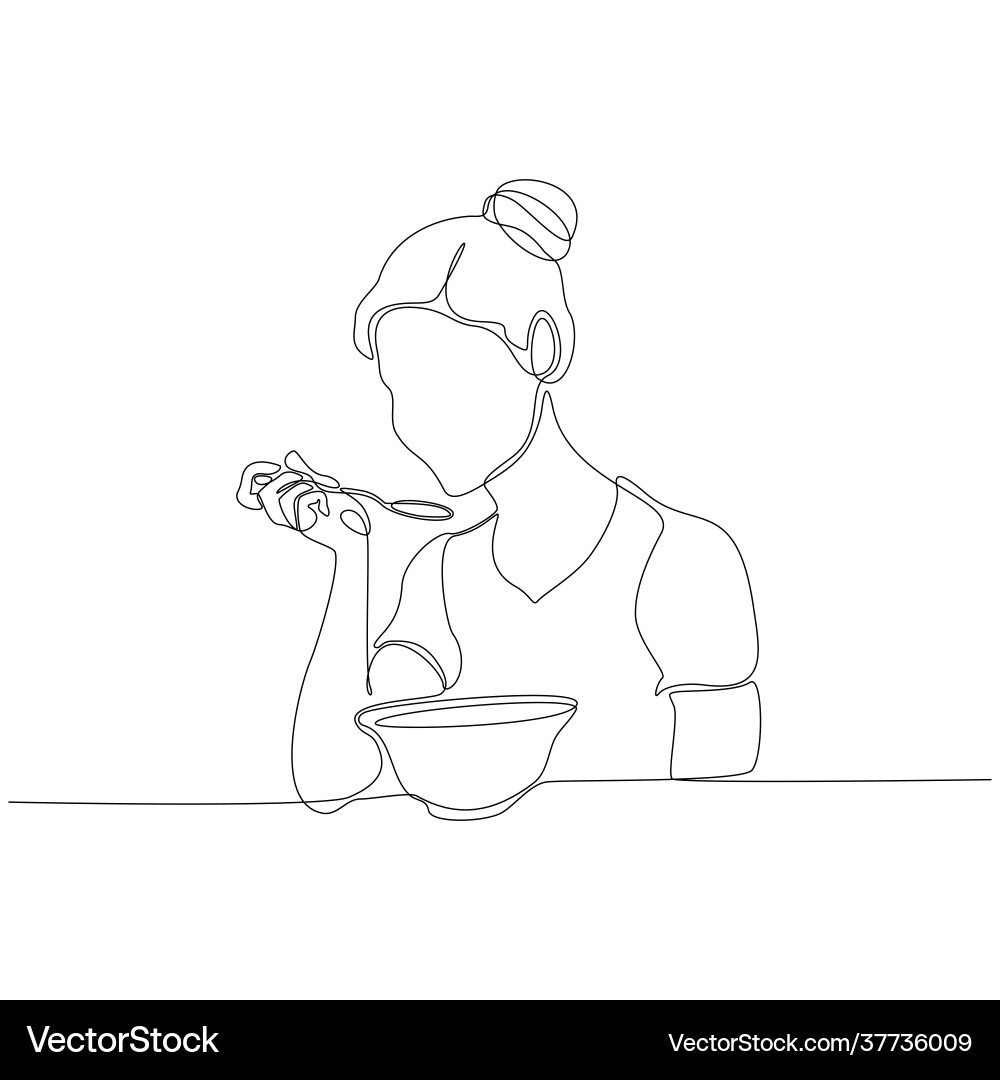 Continuous line beautiful women eating Royalty Free Vector