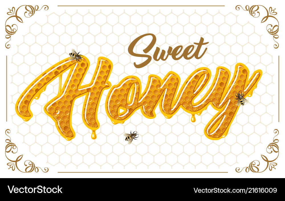 Honey Lettering with Honeycomb Royalty Free Vector Image