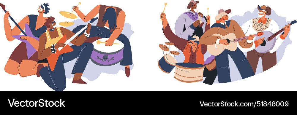 Musicians playing rock instruments Royalty Free Vector Image