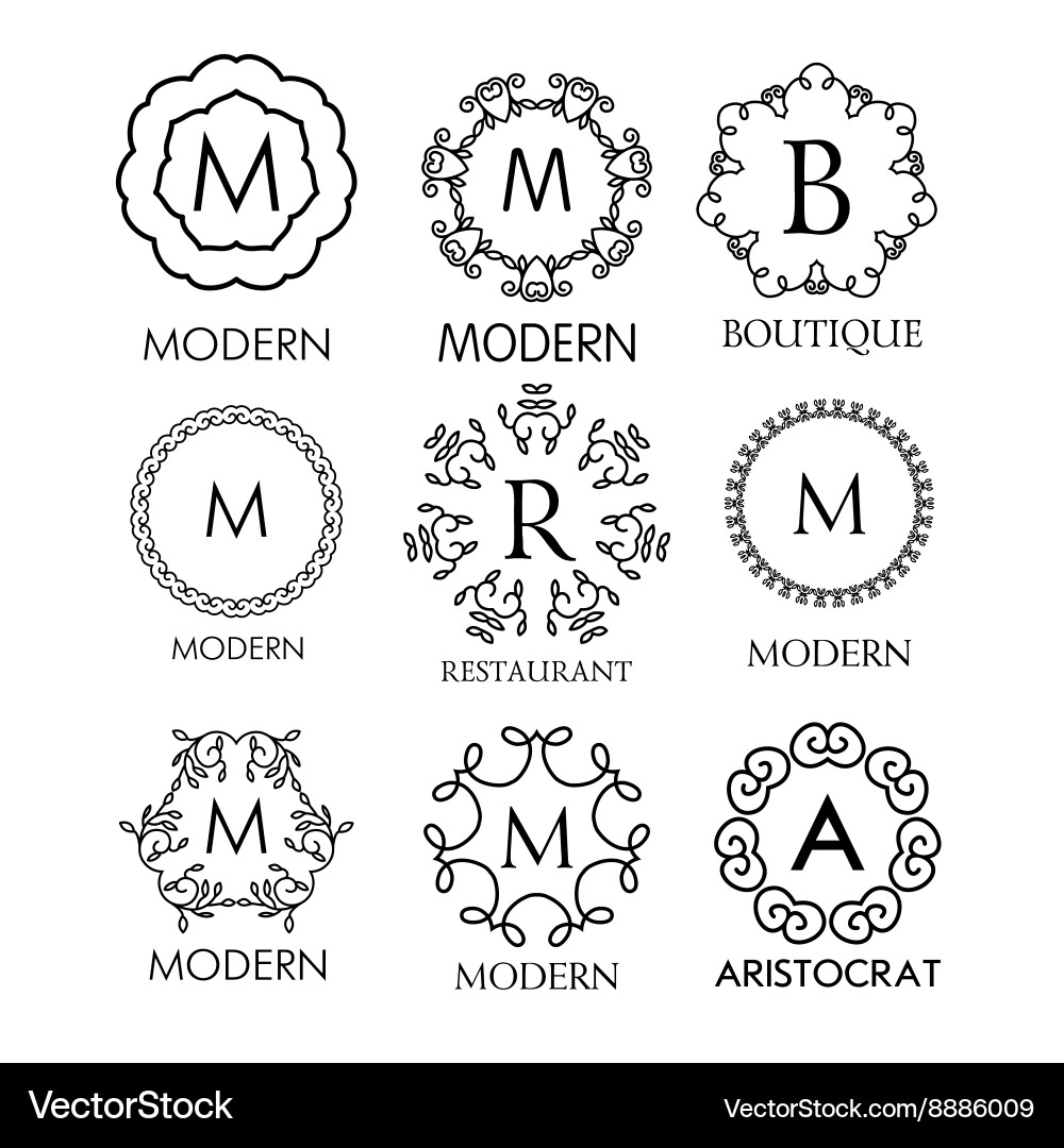 Set of luxury simple and elegant blue monogram Vector Image