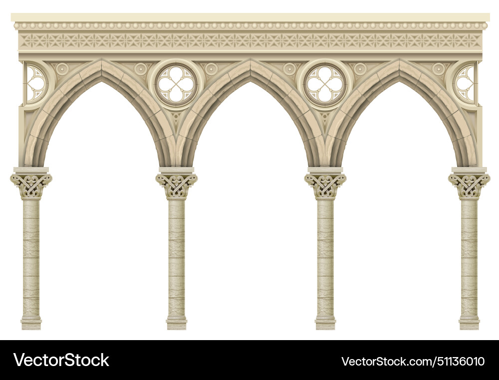 Classic arcade gallery facade of gothic cathedral Vector Image