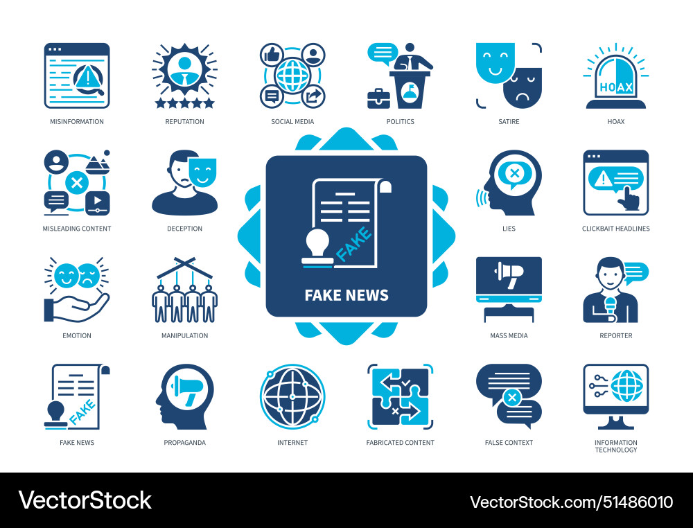Fake news solid icon set Royalty Free Vector Image