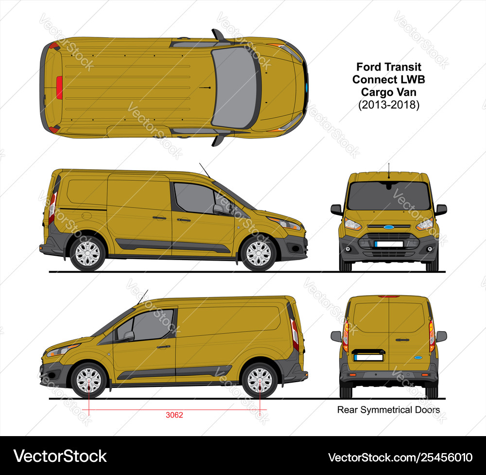 Ford Transit Connect LWB Cargo Van - 5 Doors Vector Image