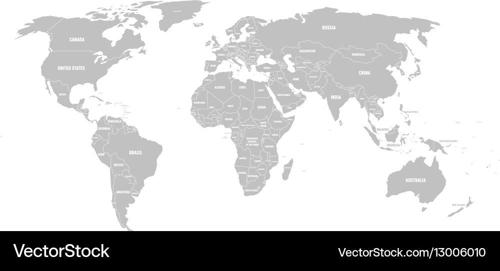 Grey political world map with country borders Vector Image