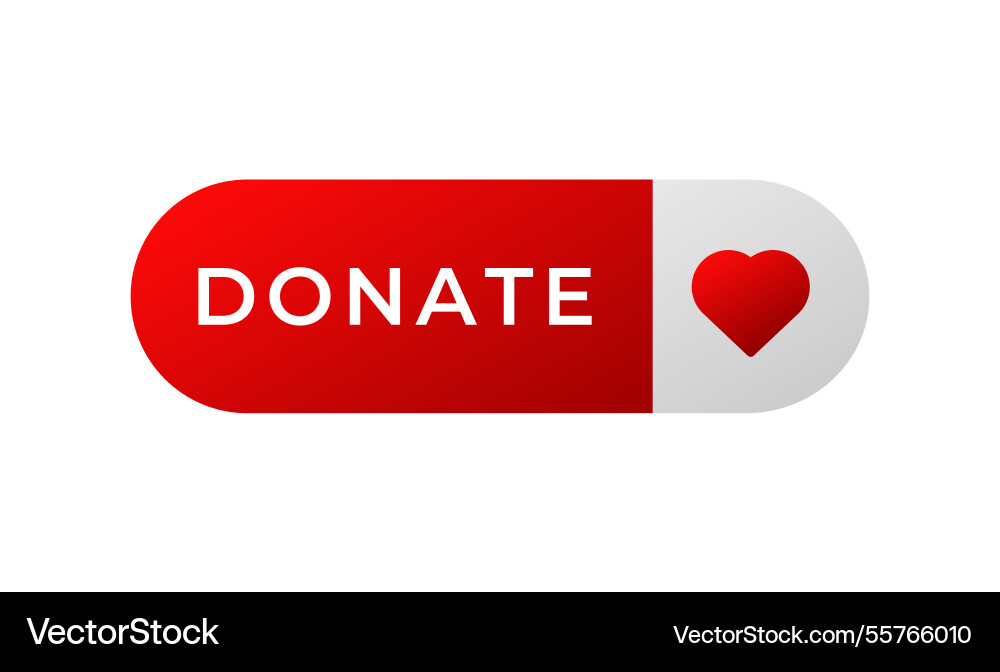 Red donation button featuring a heart symbol Vector Image