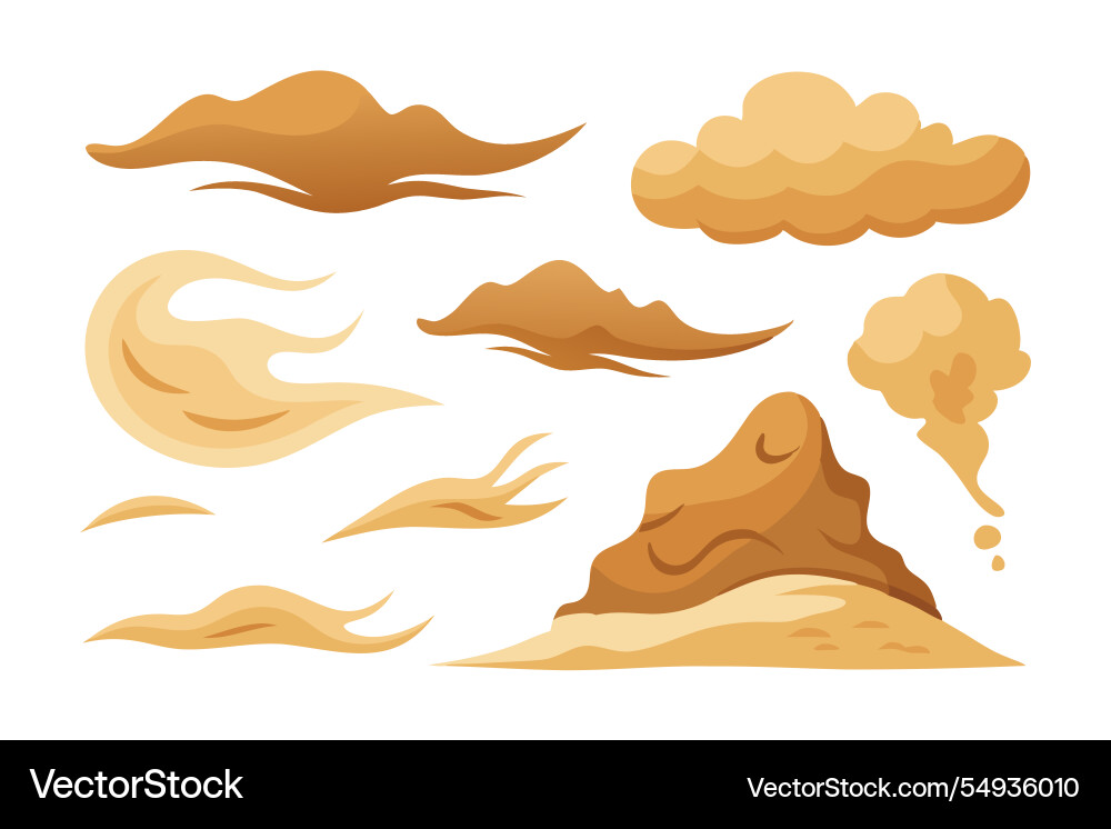 Sandstorm dust clouds wave air fly flat white Vector Image