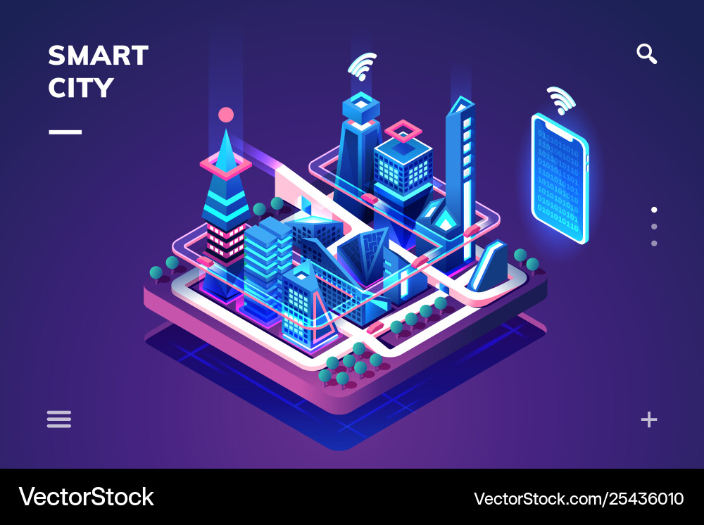 Smart city or isometric town with iot gps tech Vector Image