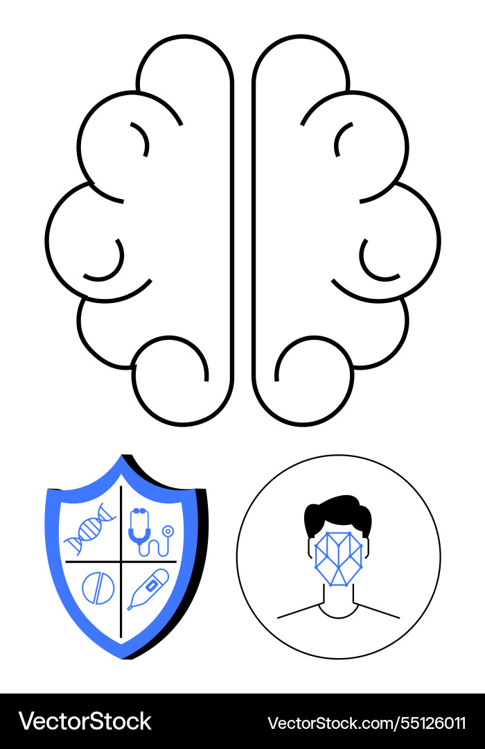 Brain with medical shield and artificial Vector Image