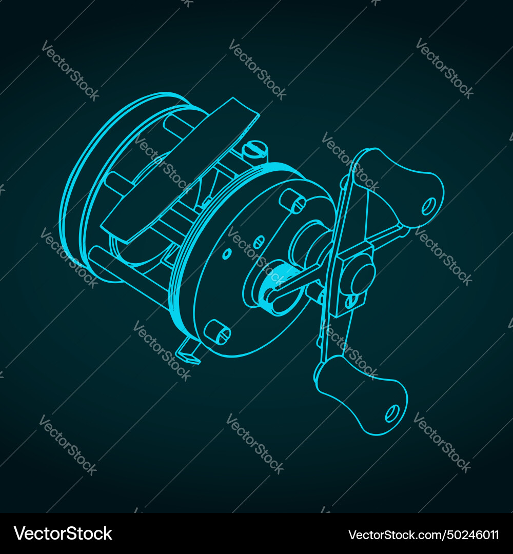 Fishing reel isometric drawing Royalty Free Vector Image