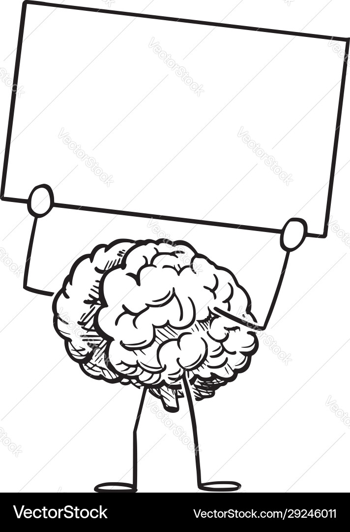 Human brain cartoon character holding empty sign Vector Image