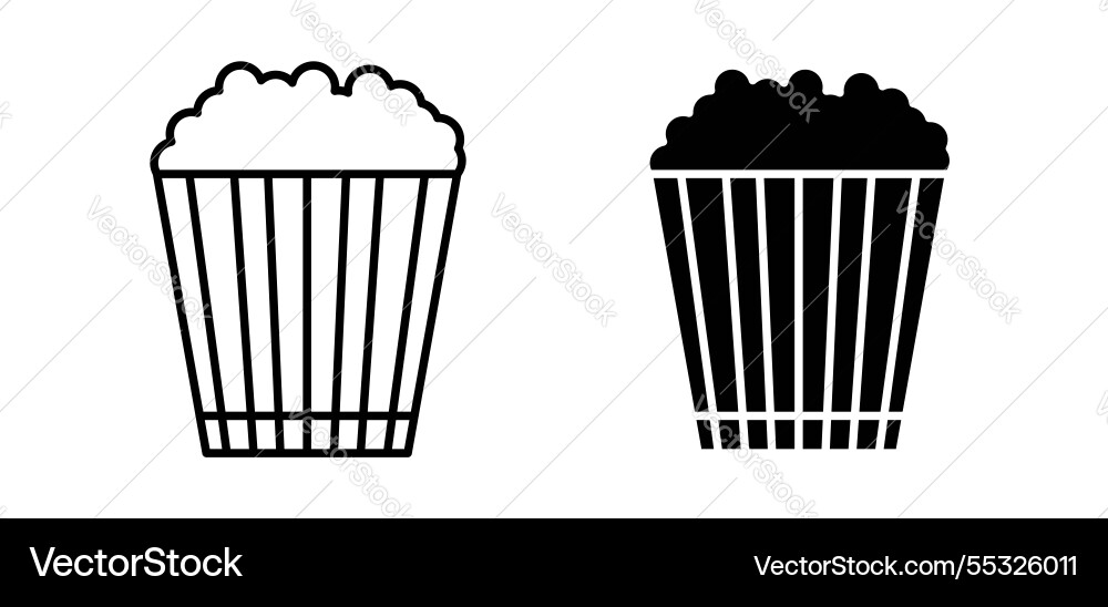 Popcorn icons pack in black flat and strokes Vector Image