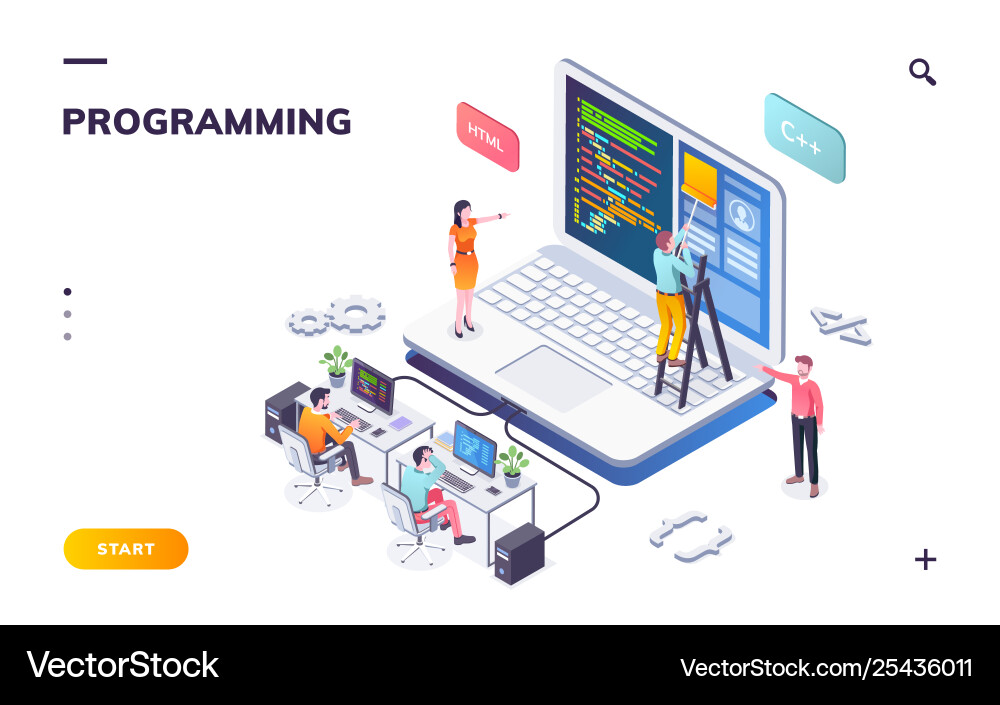 Programming office with developers and notebook Vector Image