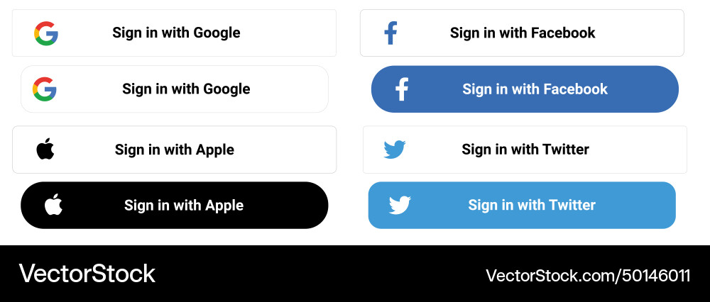 Sign with google facebook apple buttons set Vector Image