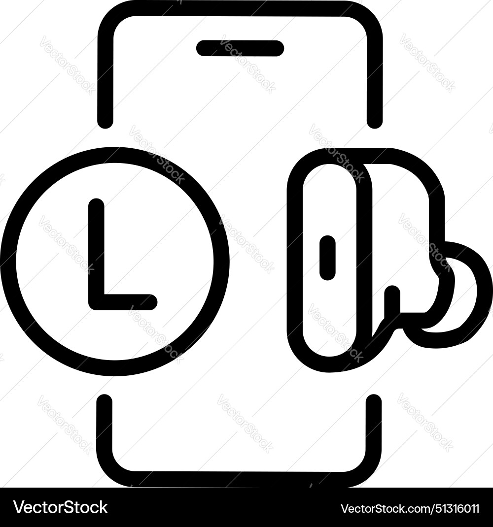 Wireless earbuds connect to smartphone outline Vector Image