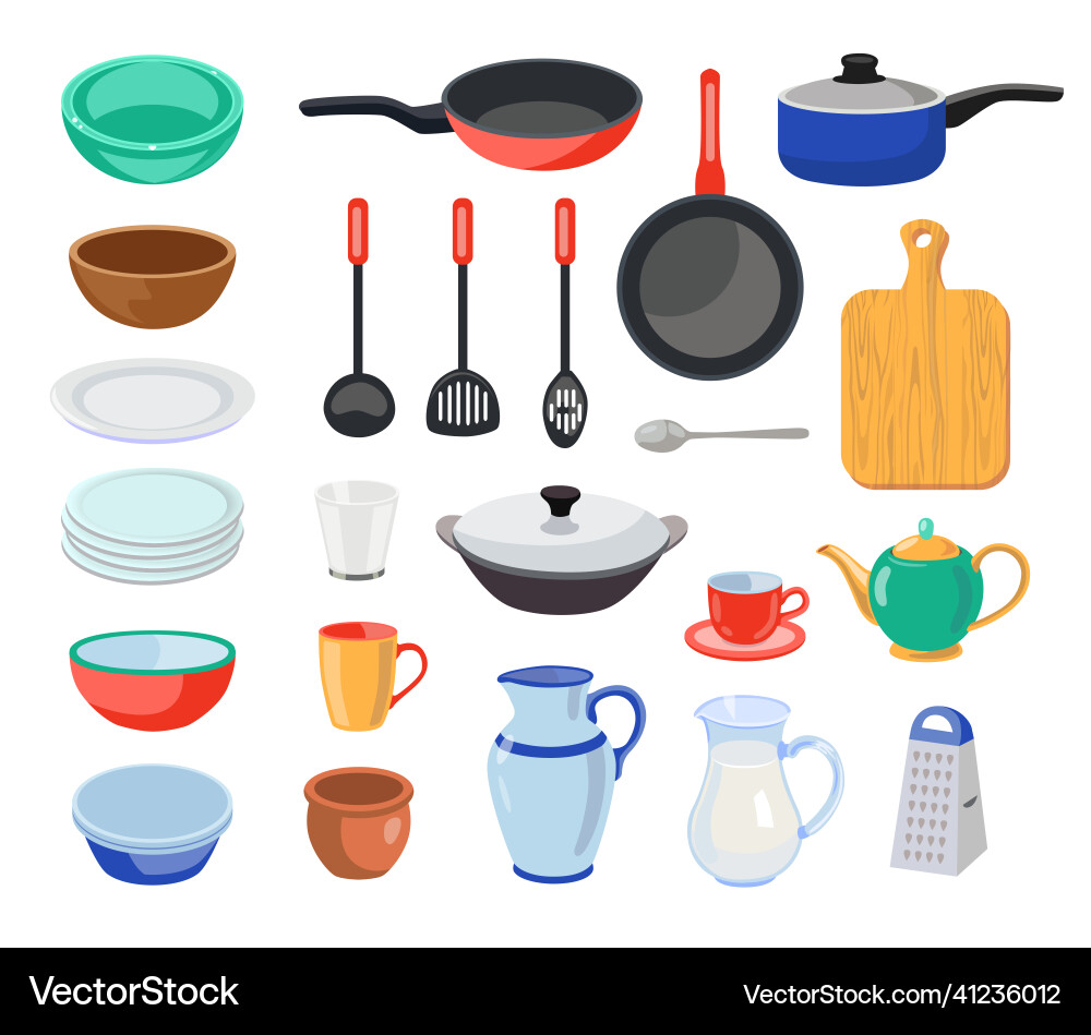 Kitchenware and dishes set Royalty Free Vector Image