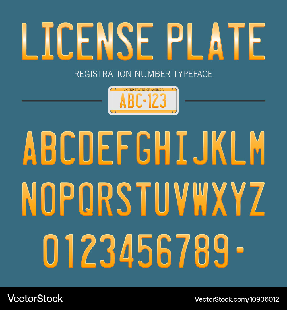 Modern license plate font for registration numbers