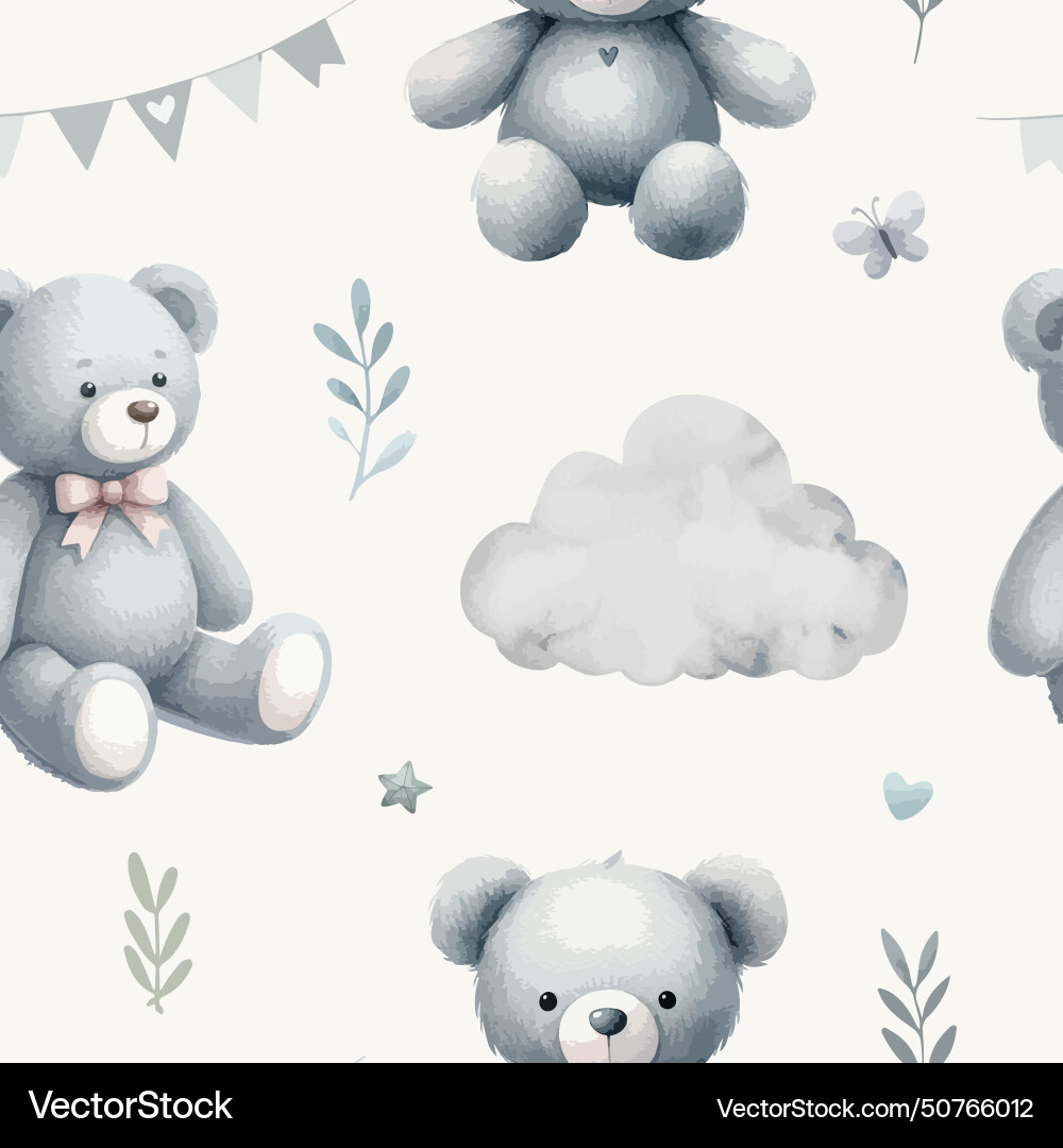 Seamless watercolor teddy bear pattern Royalty Free Vector