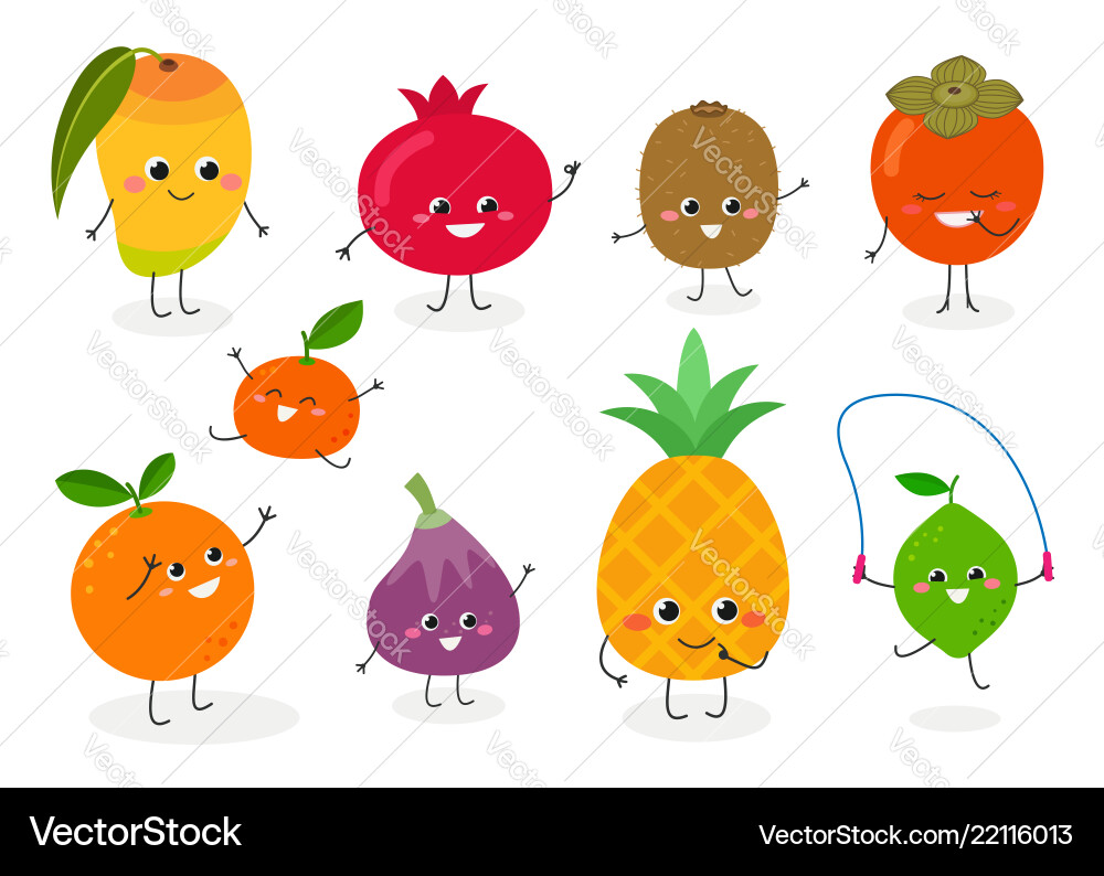 Cute Tropical Fruit Set Royalty Free Vector Image