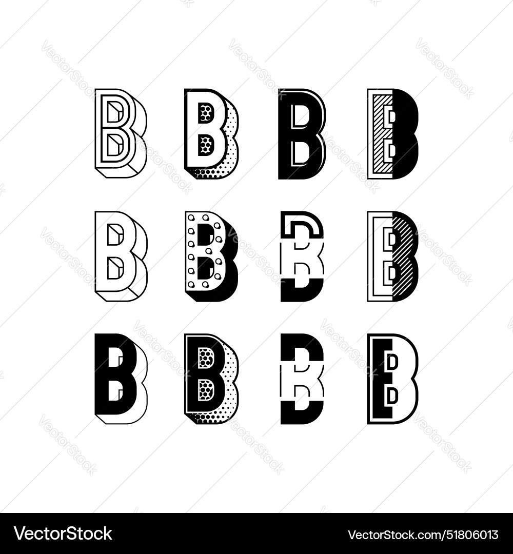 Set of alphabet font elements letter b Royalty Free Vector