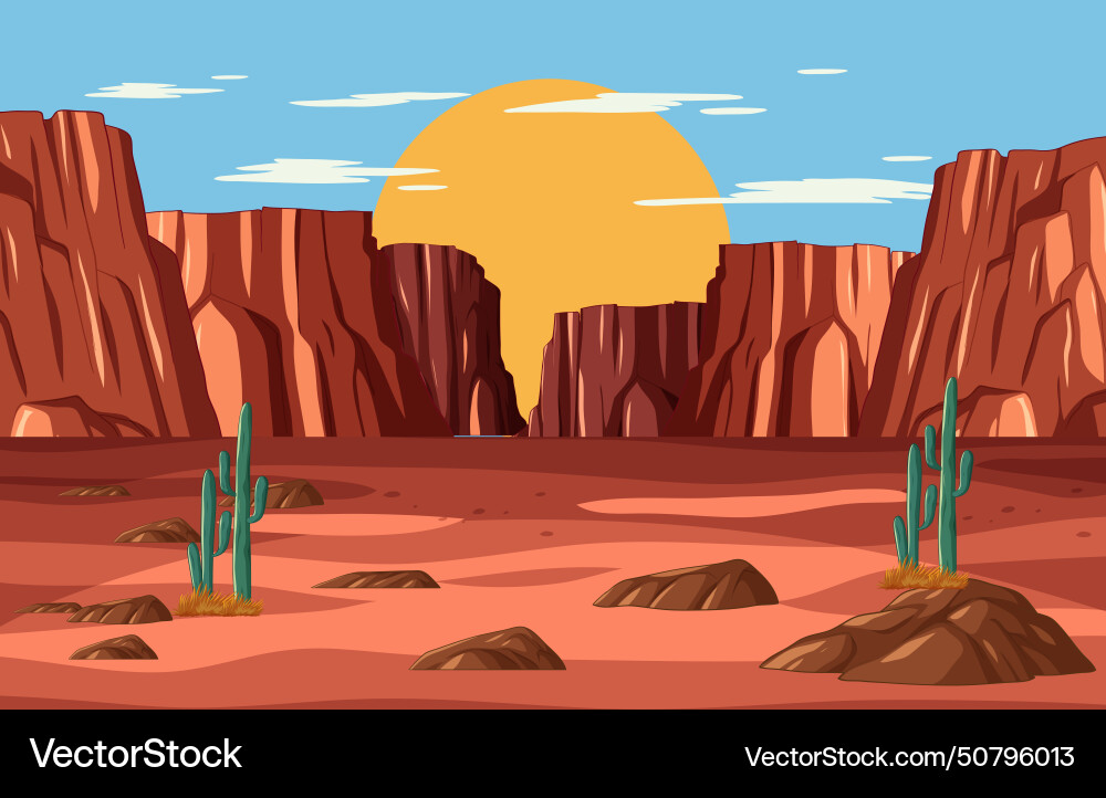 Stylized sunset over a tranquil desert canyon Vector Image