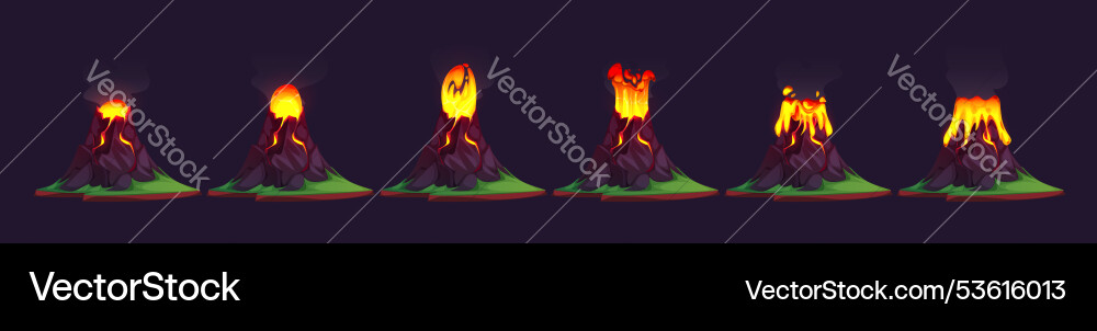 Volcano eruption animation set Royalty Free Vector Image