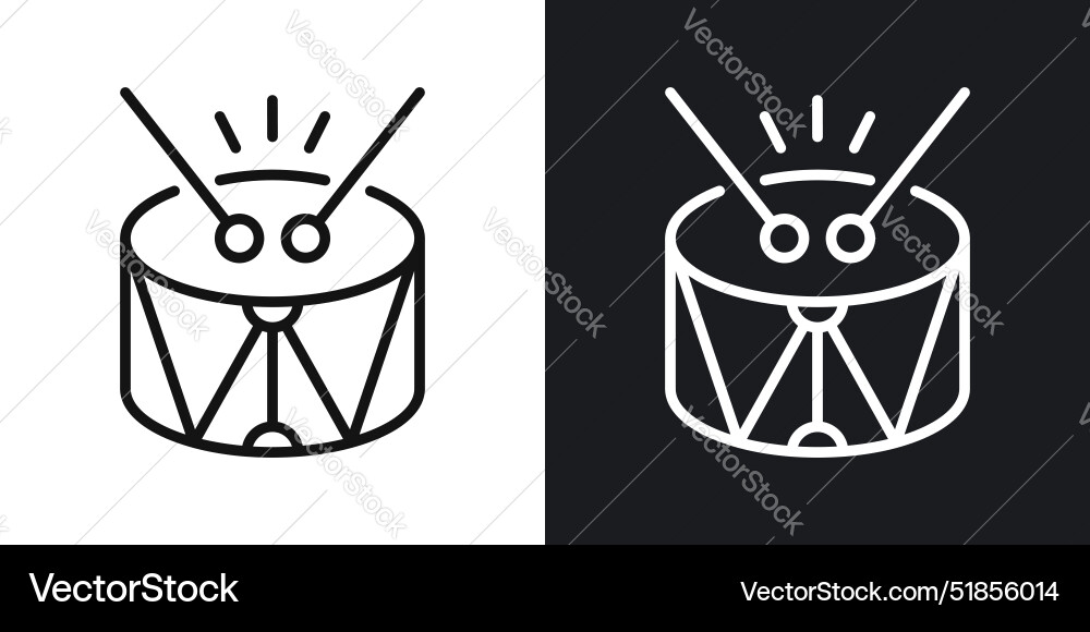 Drum icon set in black and white outlines Vector Image
