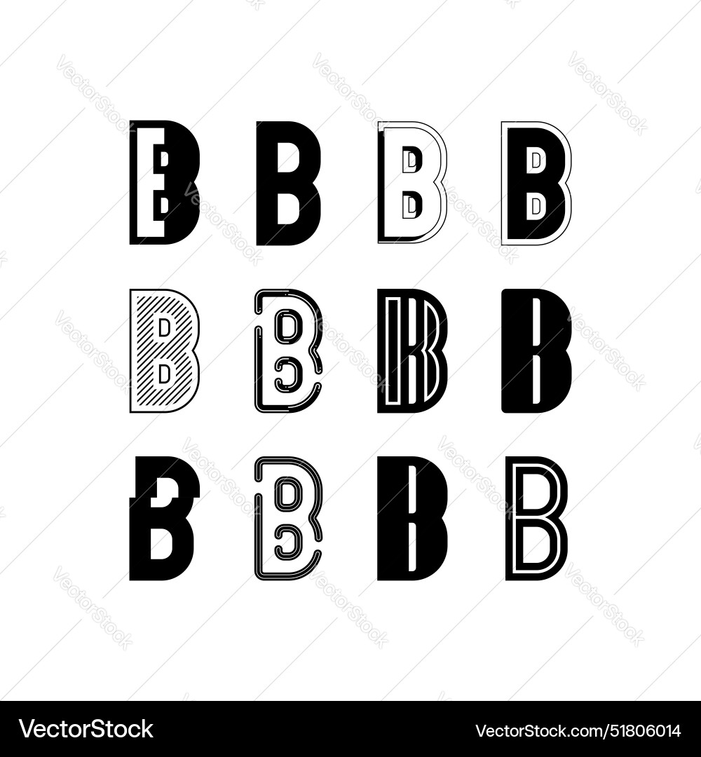 Set of alphabet font elements letter b Royalty Free Vector