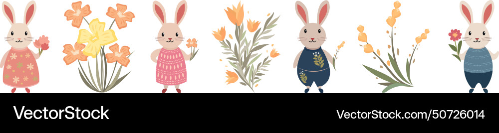 Set of flat children rabbits Royalty Free Vector Image