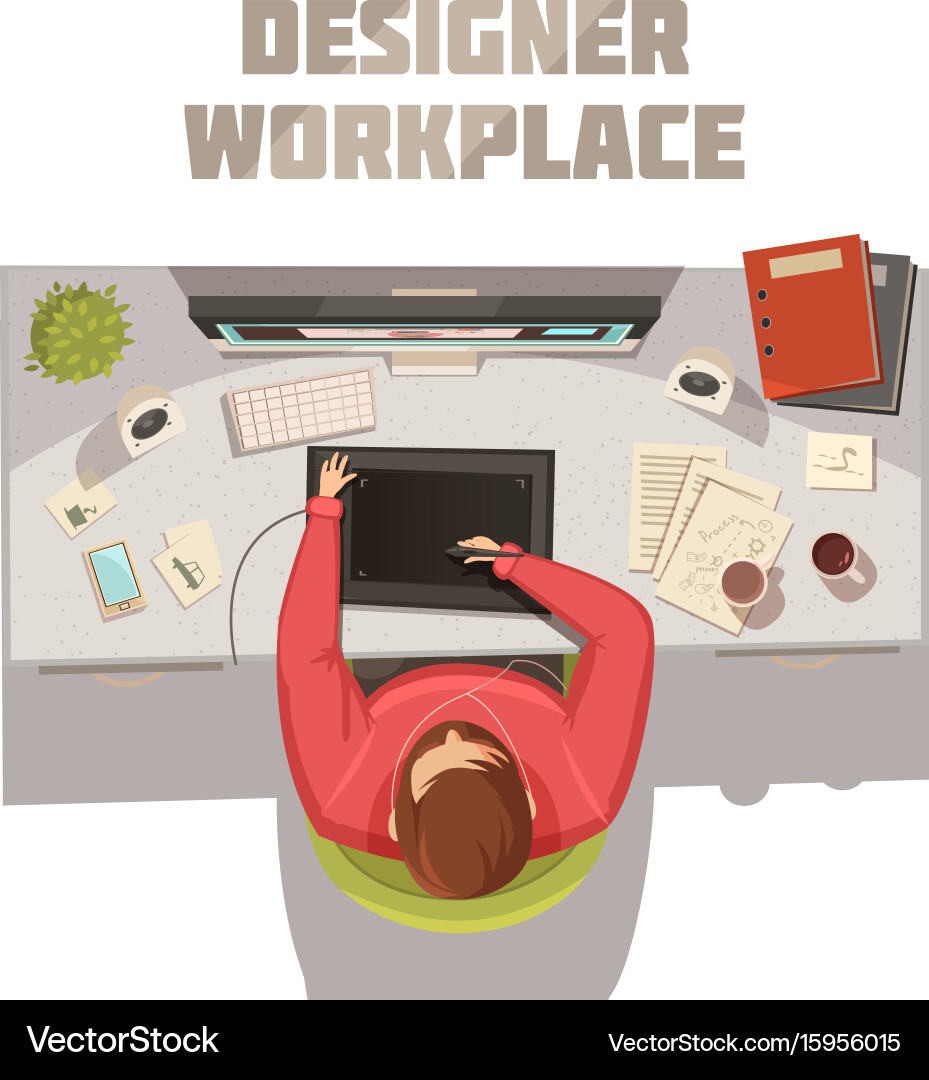 Designer workplace cartoon concept Royalty Free Vector Image