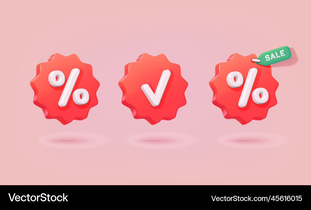 Label set with percent check mark and discount Vector Image
