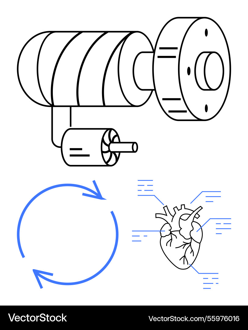 Mechanical heart concept with motor circular Vector Image