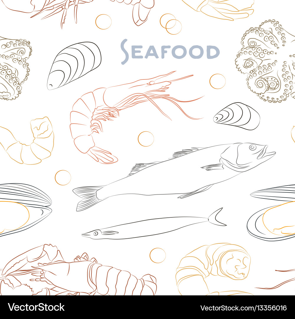 Seafood set pattern Royalty Free Vector Image - VectorStock