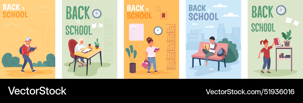 Students characters posters teenager student Vector Image